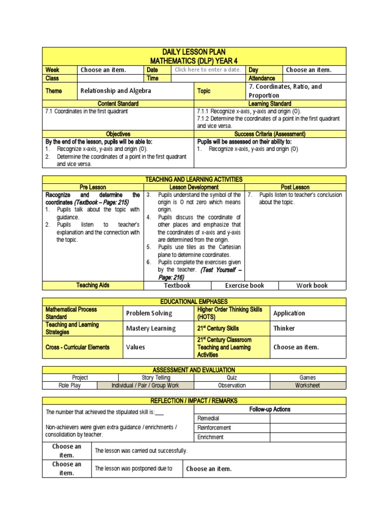 Coordinates, Ratio, and Proportion Lesson | PDF | Teachers | Cartesian ...