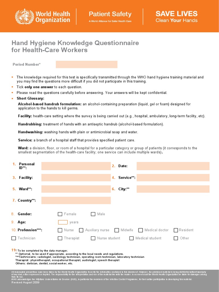 Hand Hygiene Knowledge Questionnaire | PDF | Hand Washing | Hospital