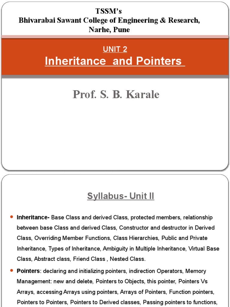Unit-II Inheritance and Pointers | PDF | Inheritance (Object Oriented Programming) | Class ...