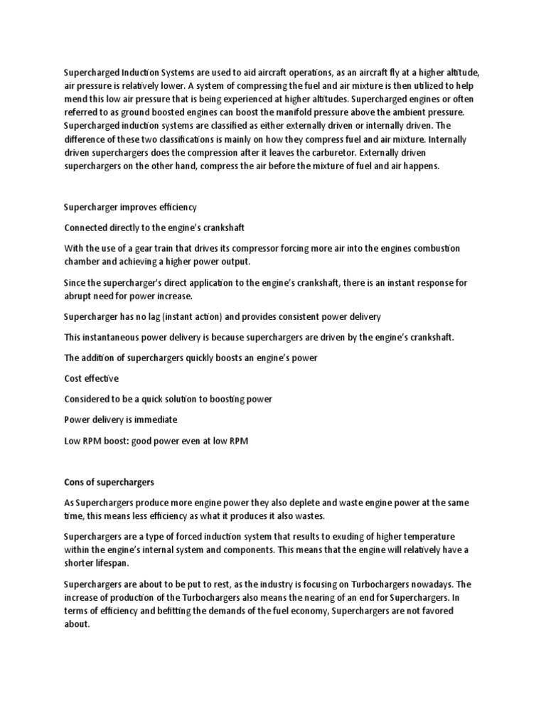 Supercharged Induction Systems Are Used To Aid Aircraft Operations | PDF