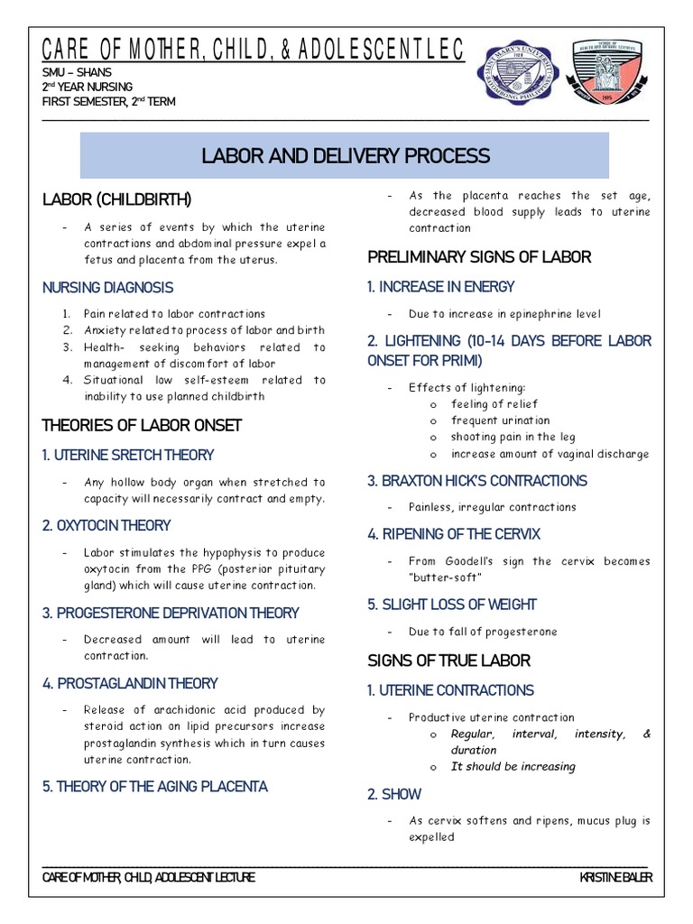 1 Labor and Delivery Process | PDF | Childbirth | Uterus