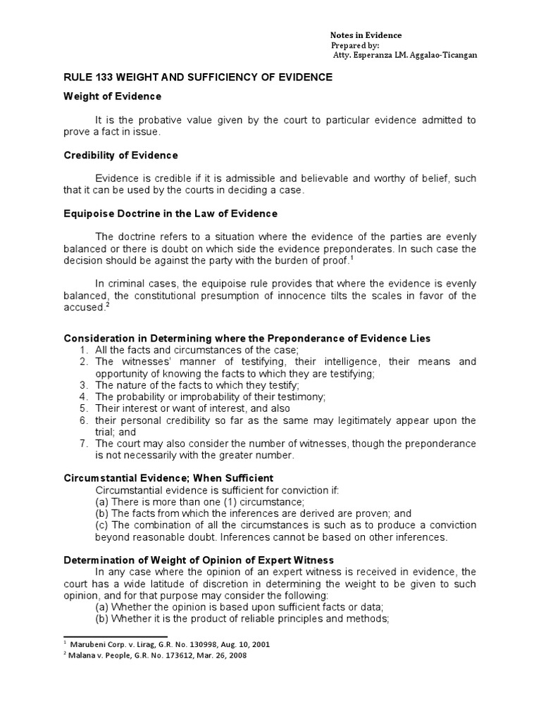 Module 4 Rule 133 Weight and Sufficiency of Evidence | PDF | Evidence ...