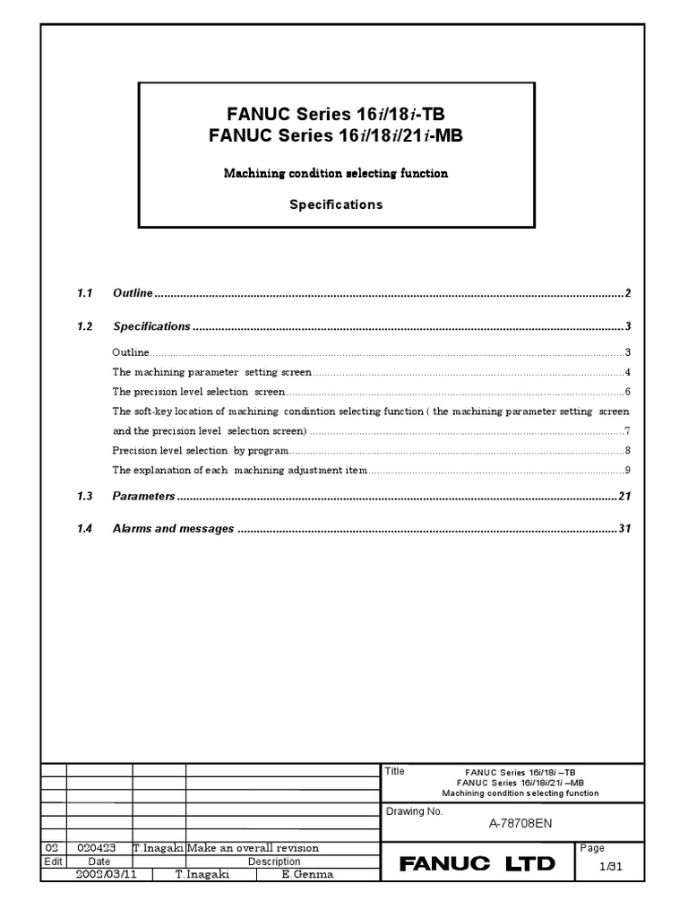 FANUC Series 16 FANUC Series 16: i/18i-TB i/18i/21i-MB | PDF | Acceleration | Rotation Around A ...