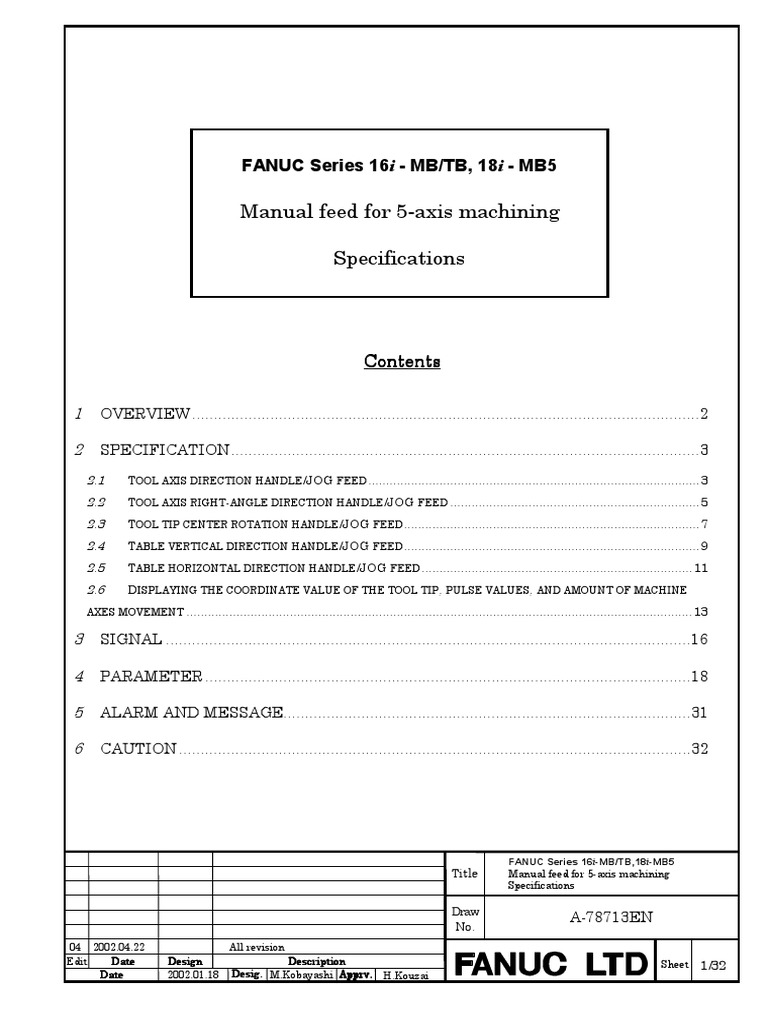 Manual Feed For 5-Axis Machining Specifications: FANUC Series 16i - MB ...