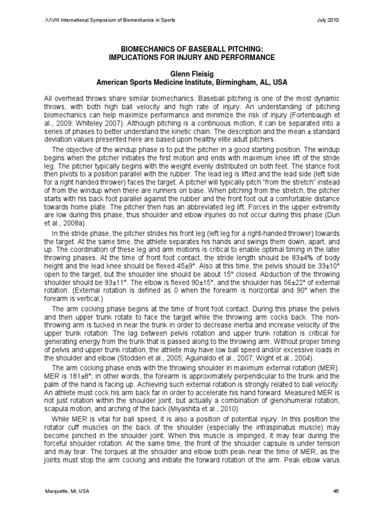 Biomechanics of Baseball Pitching: Implications For Injury and ...