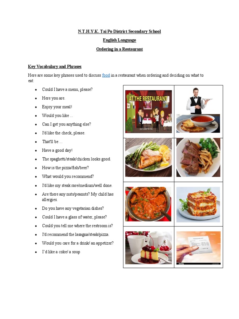 Ordering Food in a Restaurant: Key Phrases | PDF | Waiting Staff ...