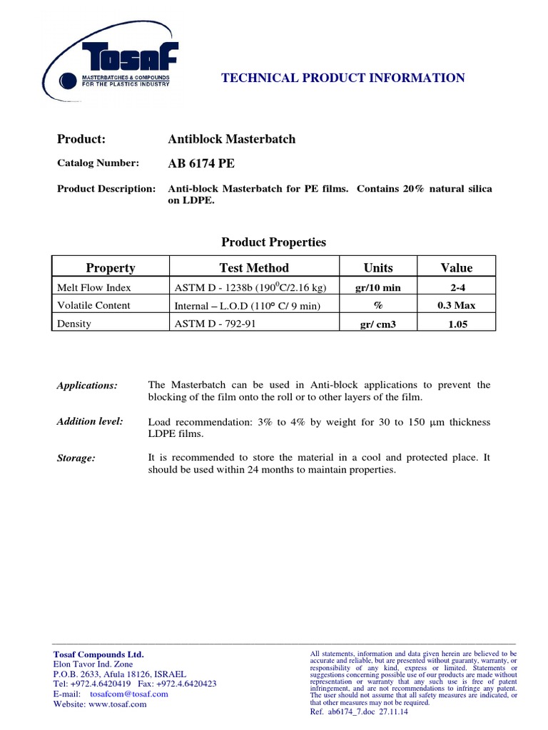 Product: Antiblock Masterbatch AB 6174 PE | PDF