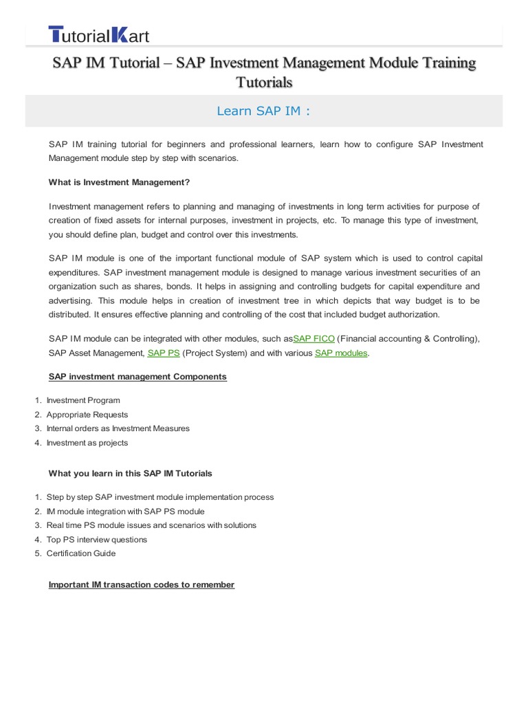 SAP IM Tutorial - SAP Investment Management Module Training Tutorials ...