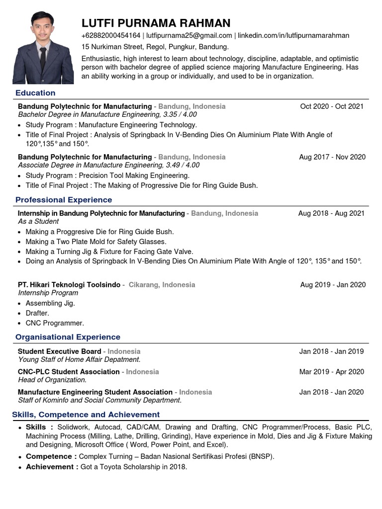 CV Lutfi Purnama Rahman | PDF | Engineering | Machinist