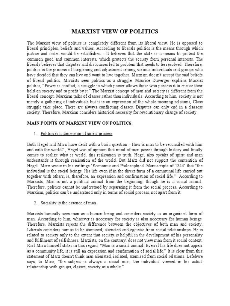 Marxist View of Politics | PDF | Marxism | Karl Marx