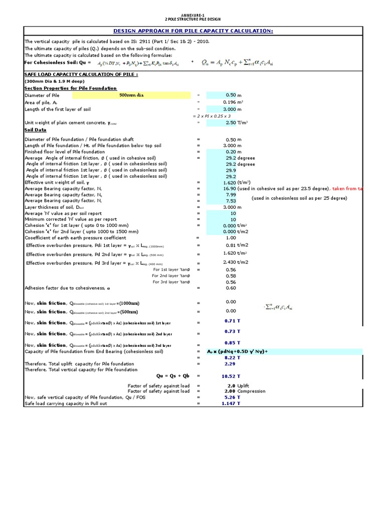 Design Approach For Pile Capacity Calculation:: For Cohesionless Soil ...