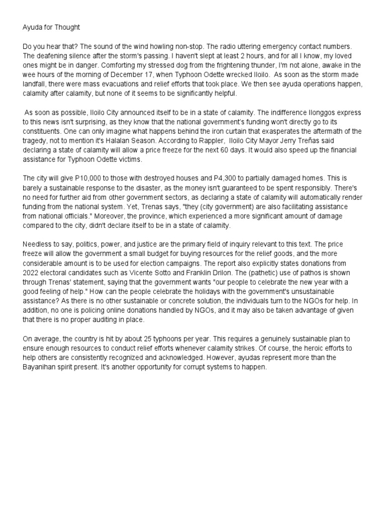 Typhoon Odette Essay Experience | PDF | Tropical Cyclones | Typhoon