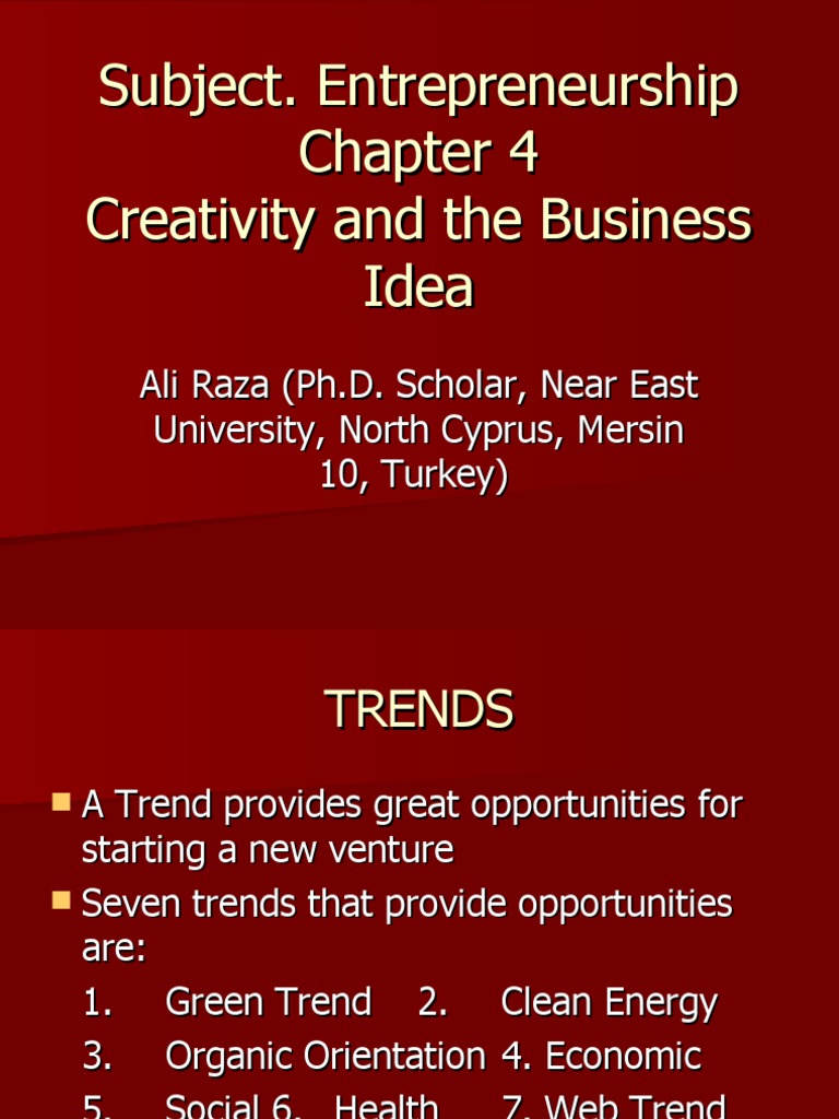 Subject. Entrepreneurship Creativity and The Business Idea | PDF ...