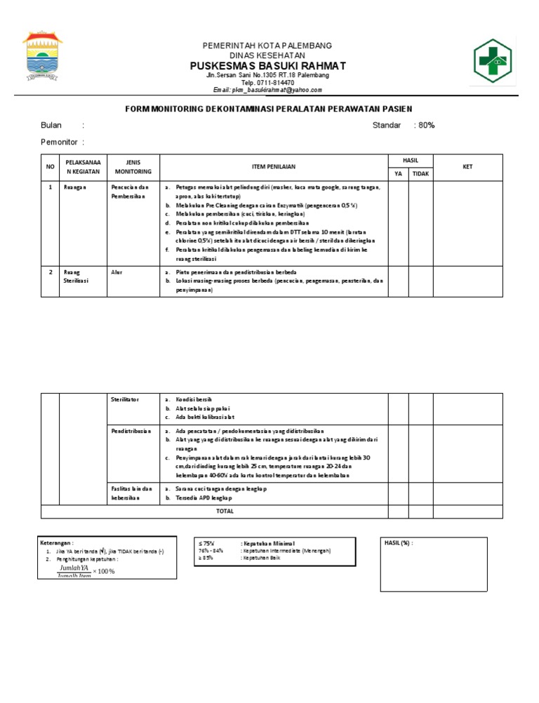 Form Monitoring Dekontaminasi Peralatan Perawatan Pasien | PDF