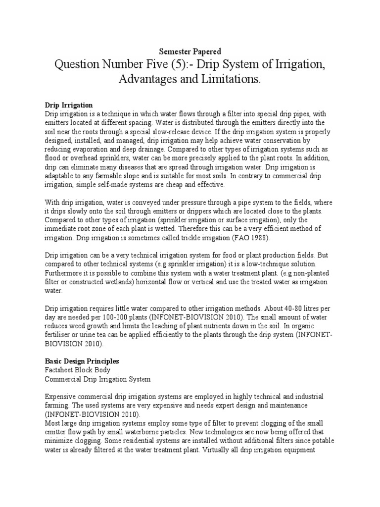 Irrigation Semester Paper Assignment | PDF | Irrigation | Water
