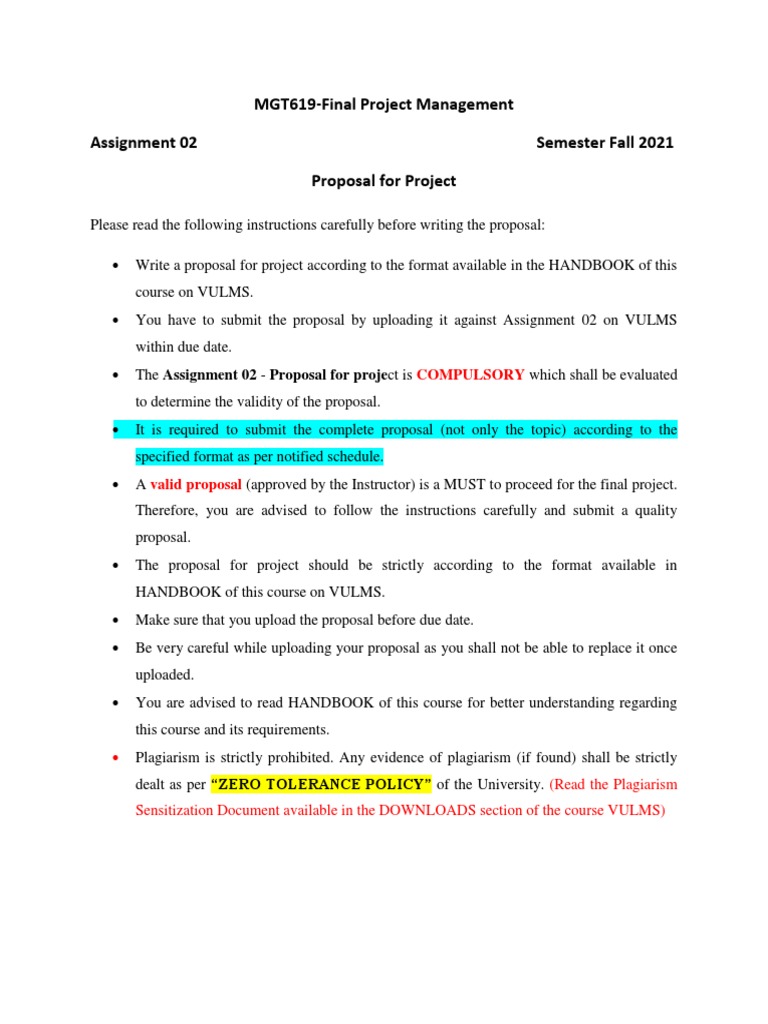 MGT619-Final Project Management Assignment 02 Semester Fall 2021 ...