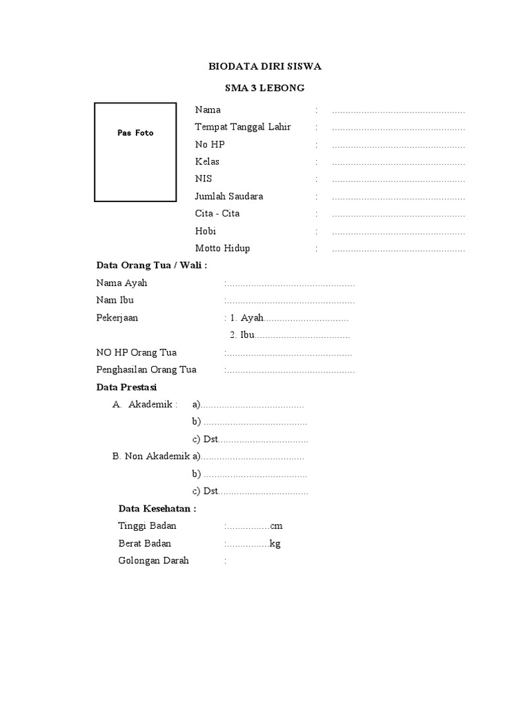 Biodata Diri Siswa | PDF
