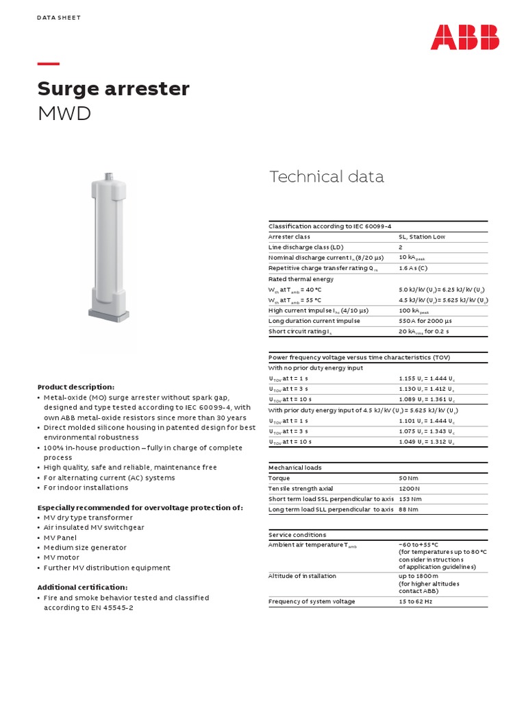 ABB Surge Arrester MWD - Data Sheet 1HC0075864 EN AE | PDF | Insulator ...