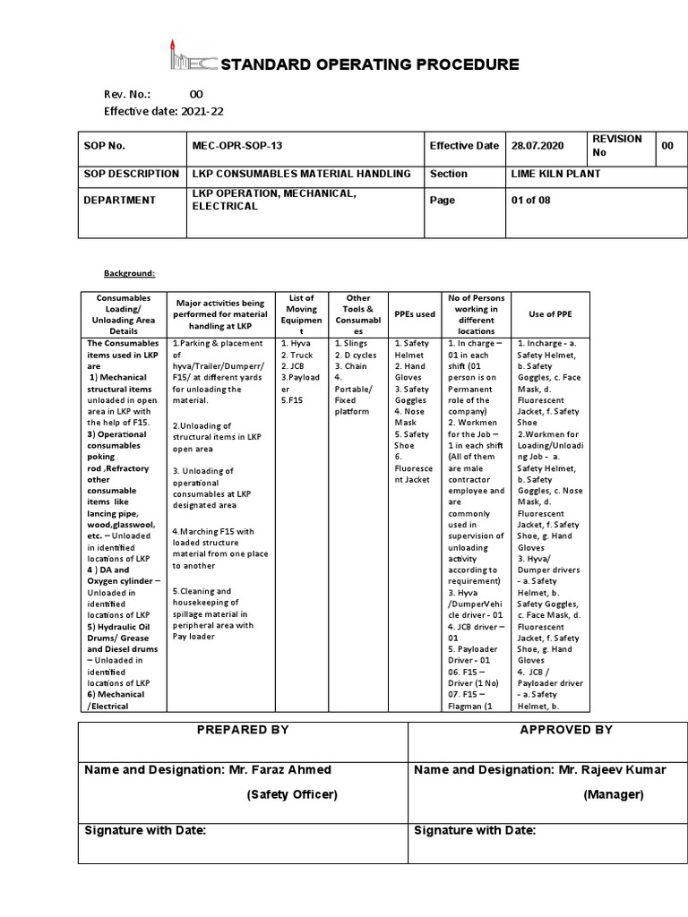 SOP - 13 Loading & Unloading - Consummable From Store | PDF | Traffic ...