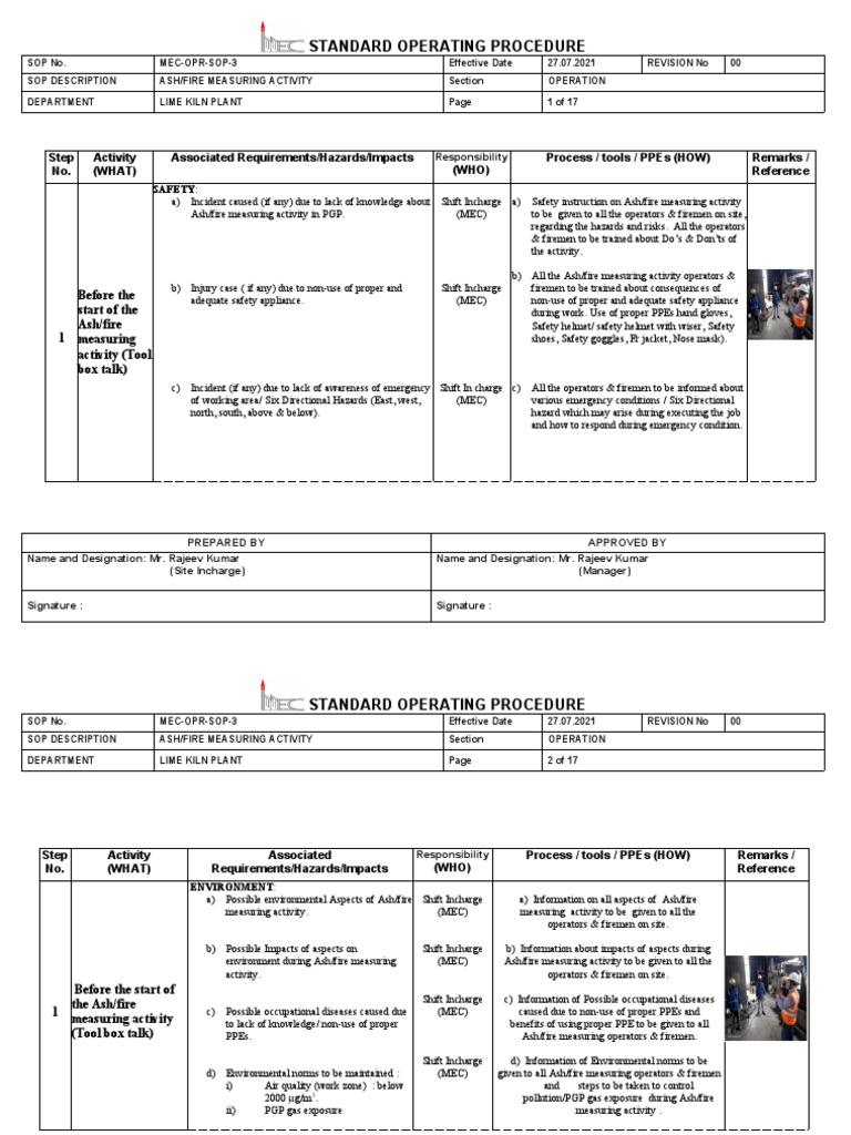 SOP 3 - Ashfire Measuring in PGP | PDF | Personal Protective Equipment ...