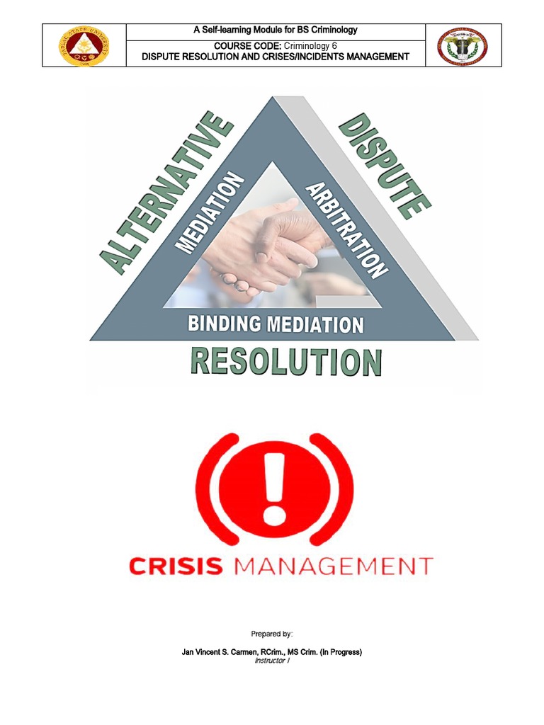 A Self-Learning Module For BS Criminology COURSE CODE: Criminology 6 Dispute Resolution and ...