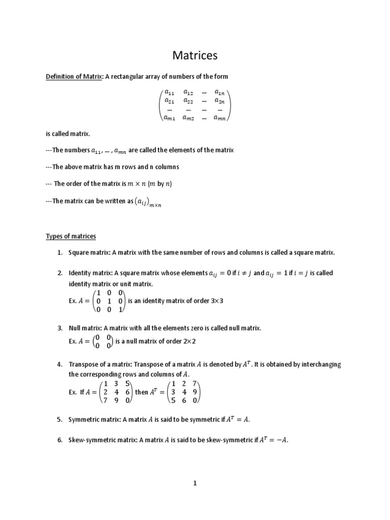 Matrix and Determinant | PDF | Matrix (Mathematics) | Determinant