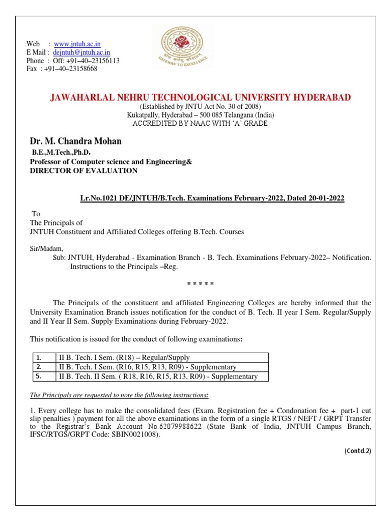 Notification For B Tech Exams II Year I Sem & II-II Sem Supply Feb-2022 ...