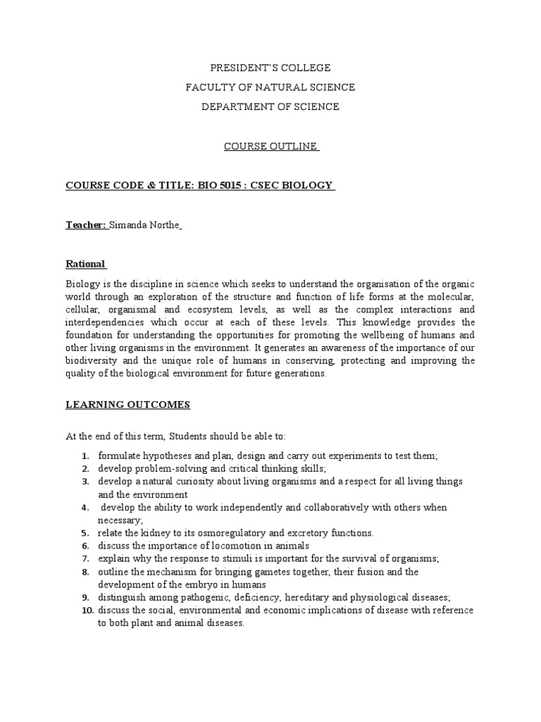 Biology Course Outline 2021-2022 | PDF | Excretion | Sexual Reproduction