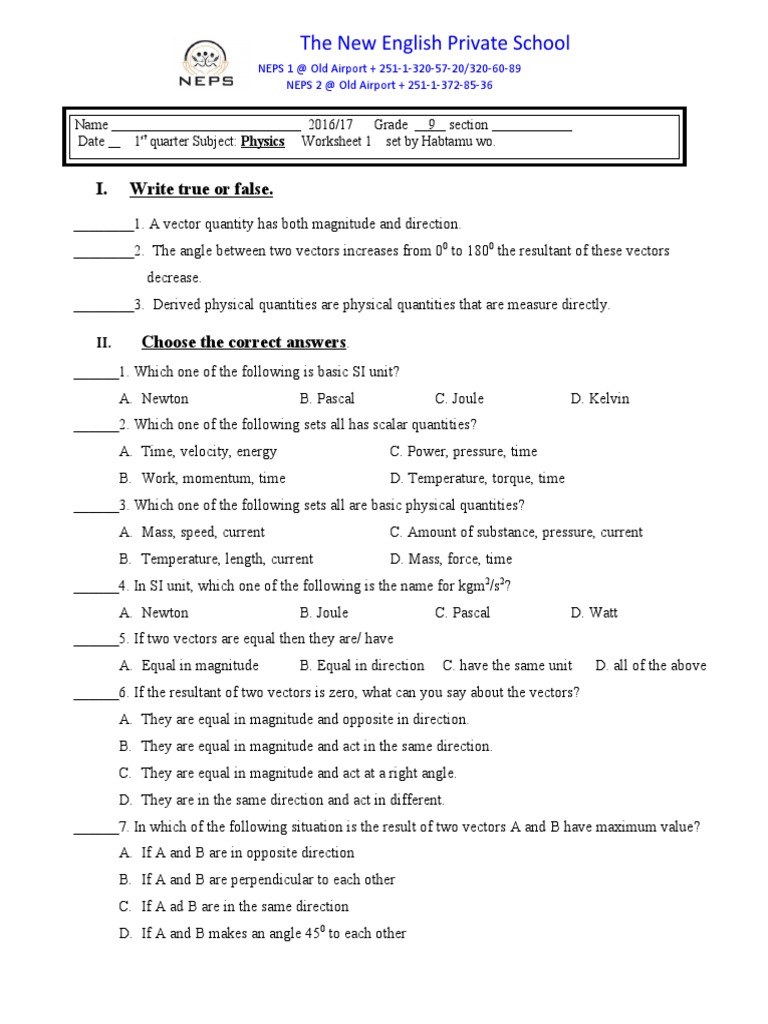 Physics Grade 9 | PDF | Euclidean Vector | Pressure