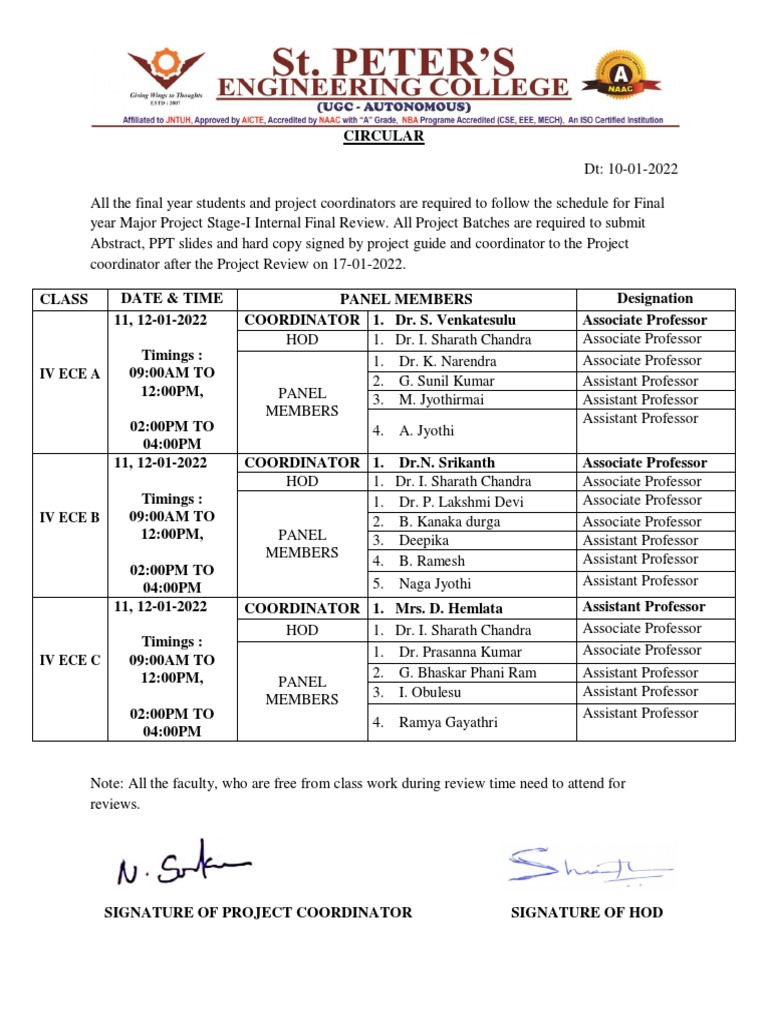 Final Year Project Review Schedule | PDF