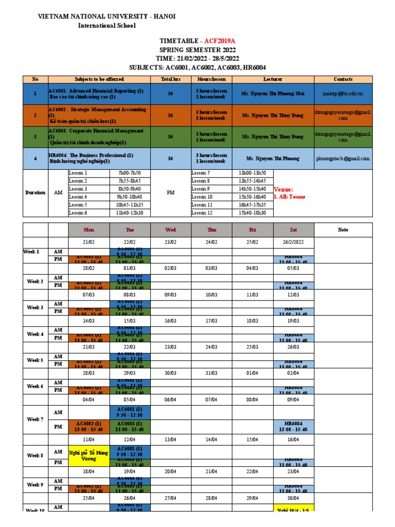 2022.01.UEL Timetable | PDF | Vietnam