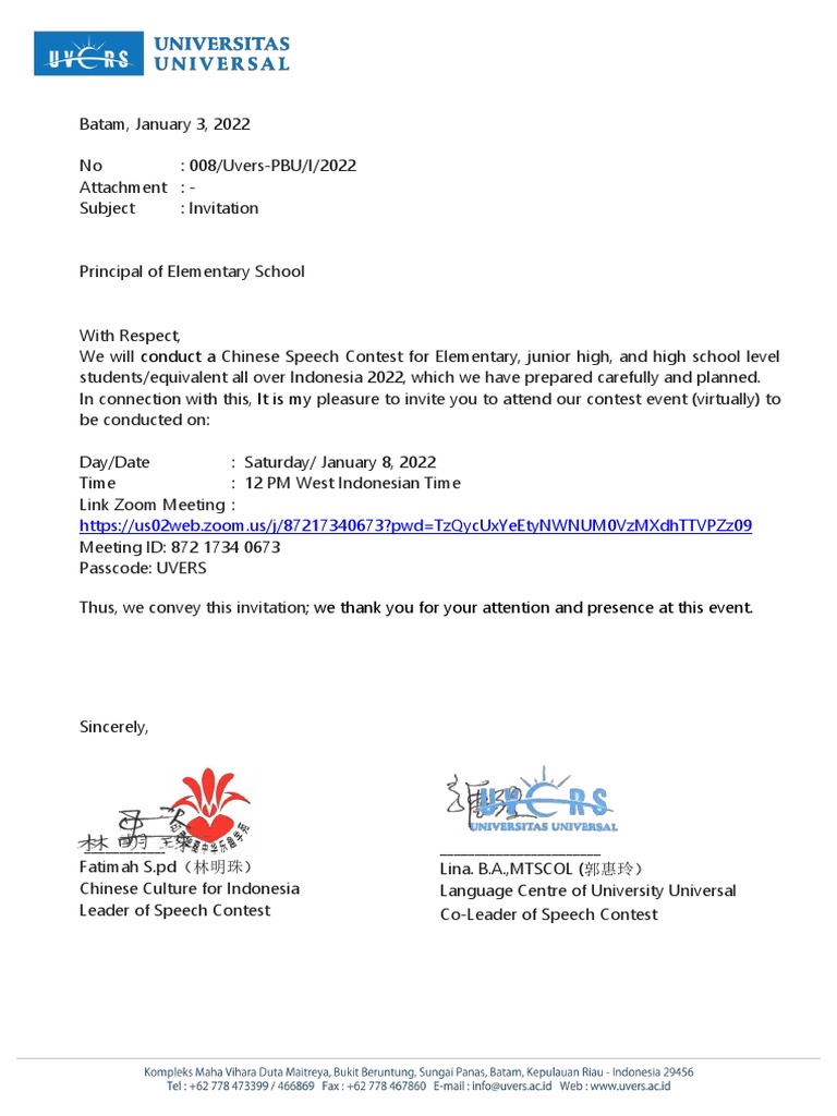 Invitation Letter To Principal of Elementary School | PDF | Career ...