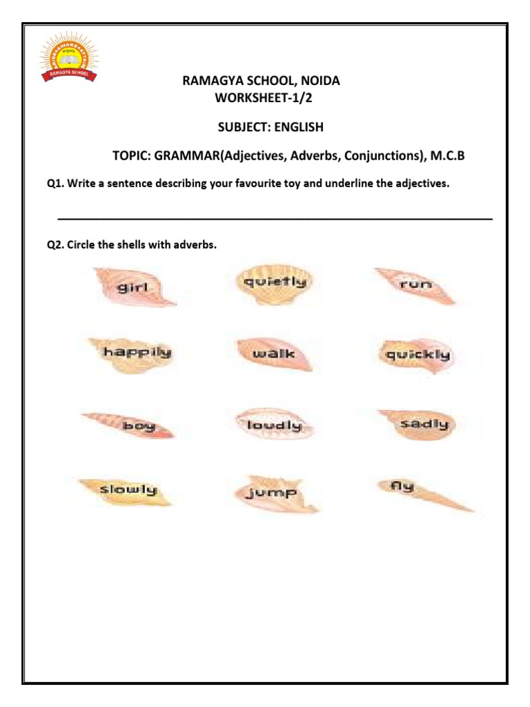 Ramagya School, Noida: Worksheet-1/2 | PDF | Adjective | Adverb