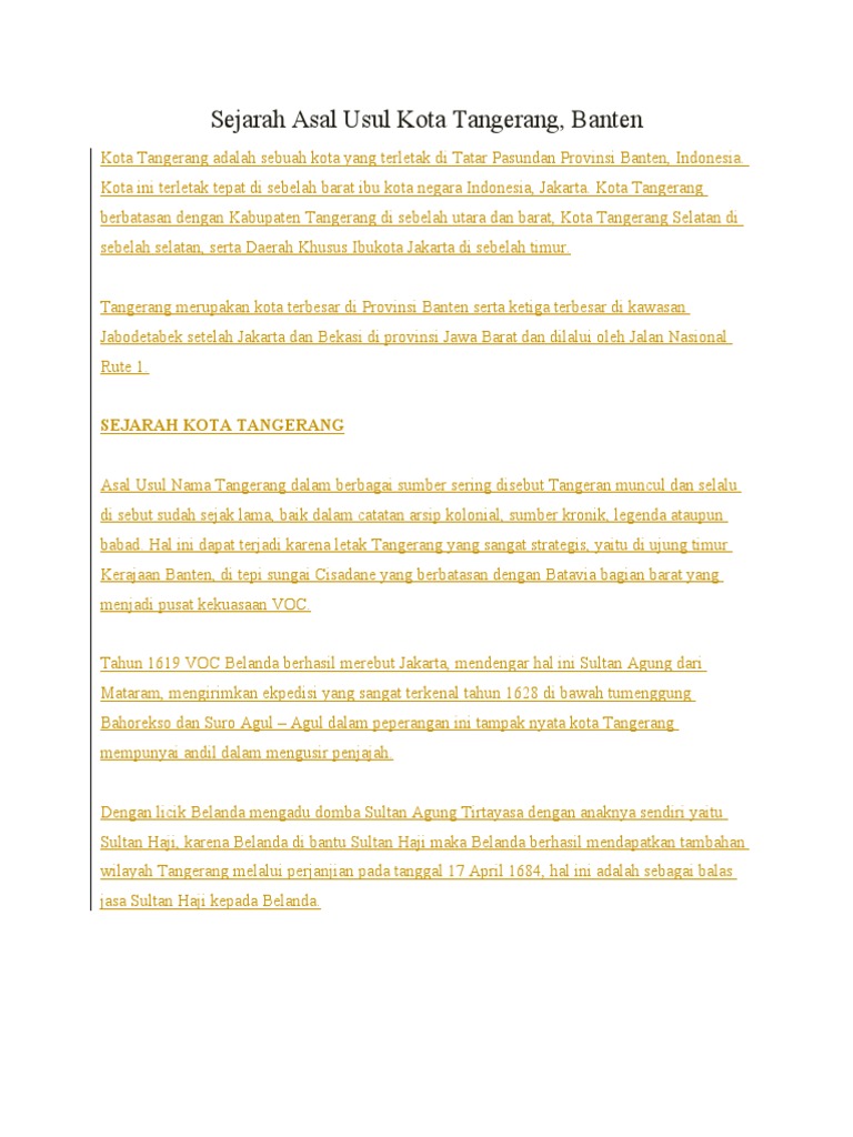 Sejarah Asal Usul Kota Tangerang | PDF