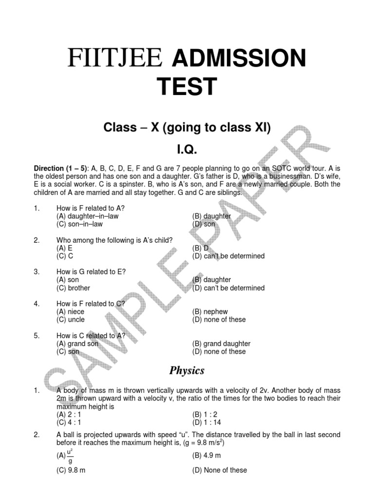 Sample Paper Iq+Pcm | PDF | Physical Sciences | Atoms