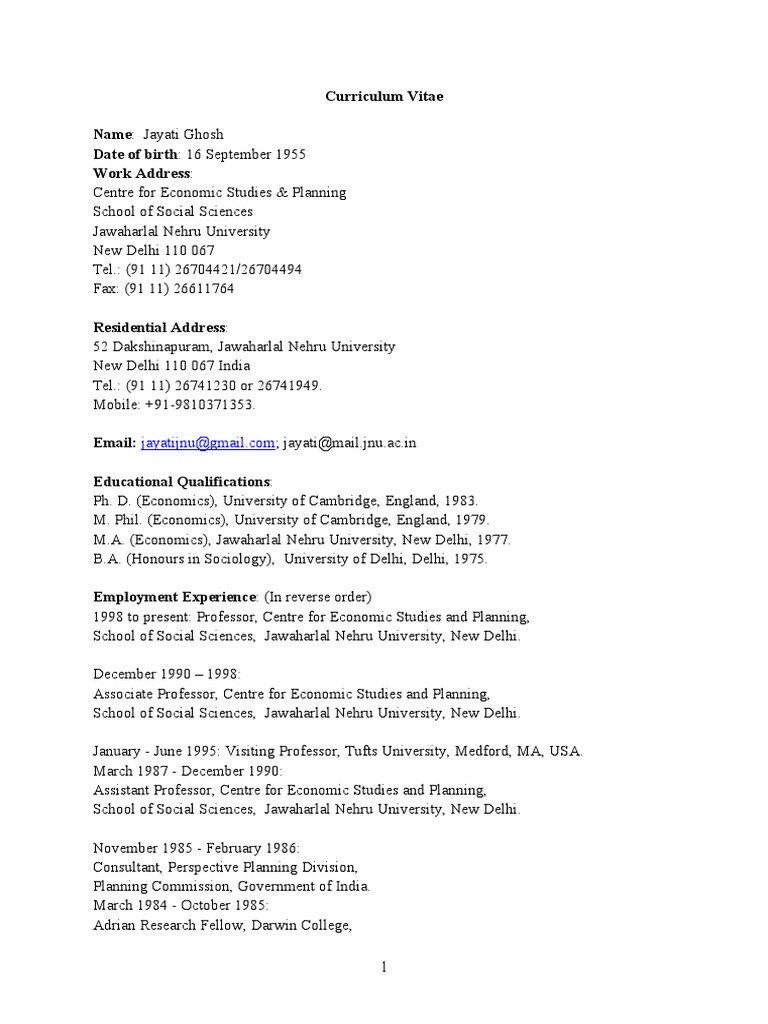 Jayati Ghosh's Academic CV and Achievements | PDF | Economics ...