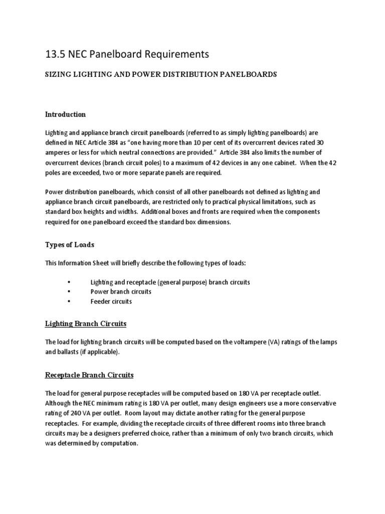 13.5 NEC Panelboard Requirements: Sizing Lighting and Power ...