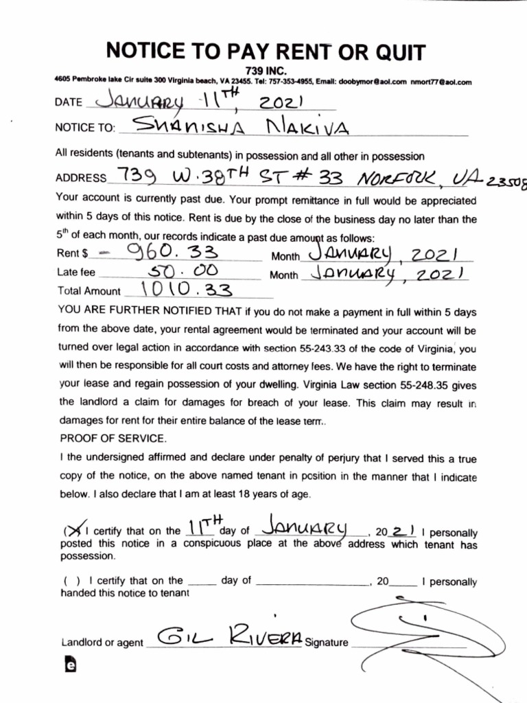 Notice To Pay Rent or Quit: NTJL' ( - I:: (/ (/ . | PDF | Lease ...