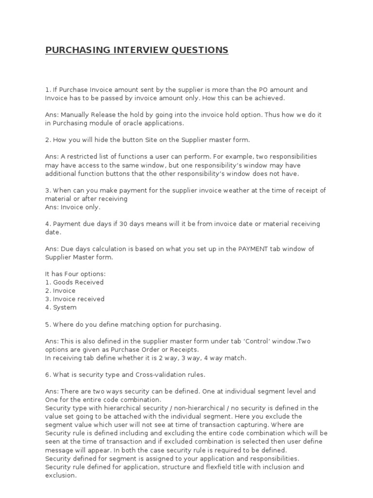 Purchasing Interview Questions | PDF | Invoice | Receipt