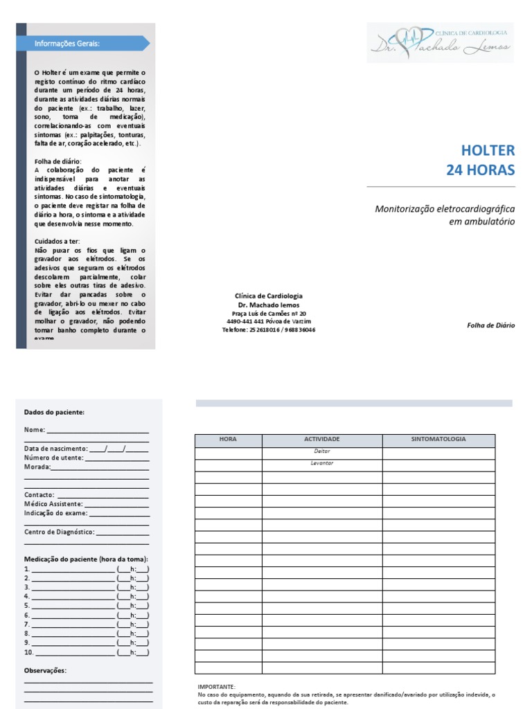 Guia do Paciente para o Monitoramento Ambulatório de 24 Horas do Ritmo Cardíaco com Holter | PDF ...