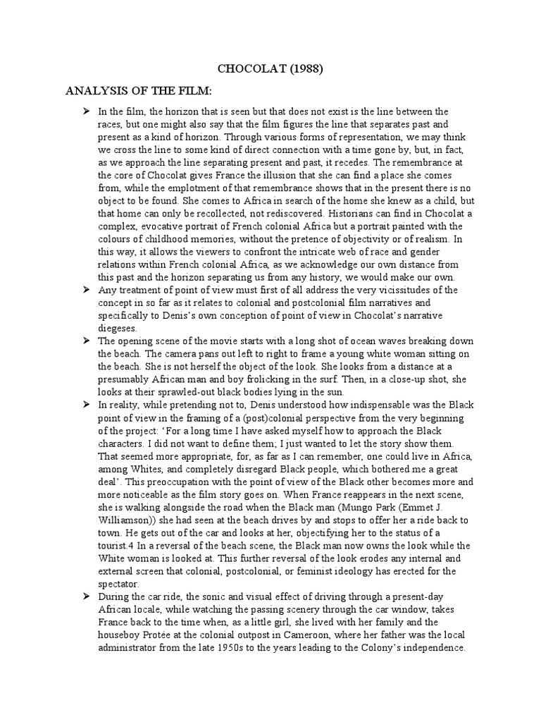 CHOCOLAT (1988) Analysis of The Film | PDF