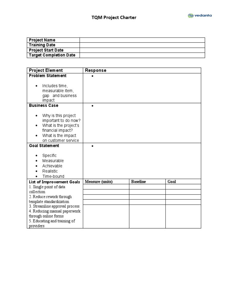 Six Sigma Project Charter Template | PDF | Six Sigma | Goal