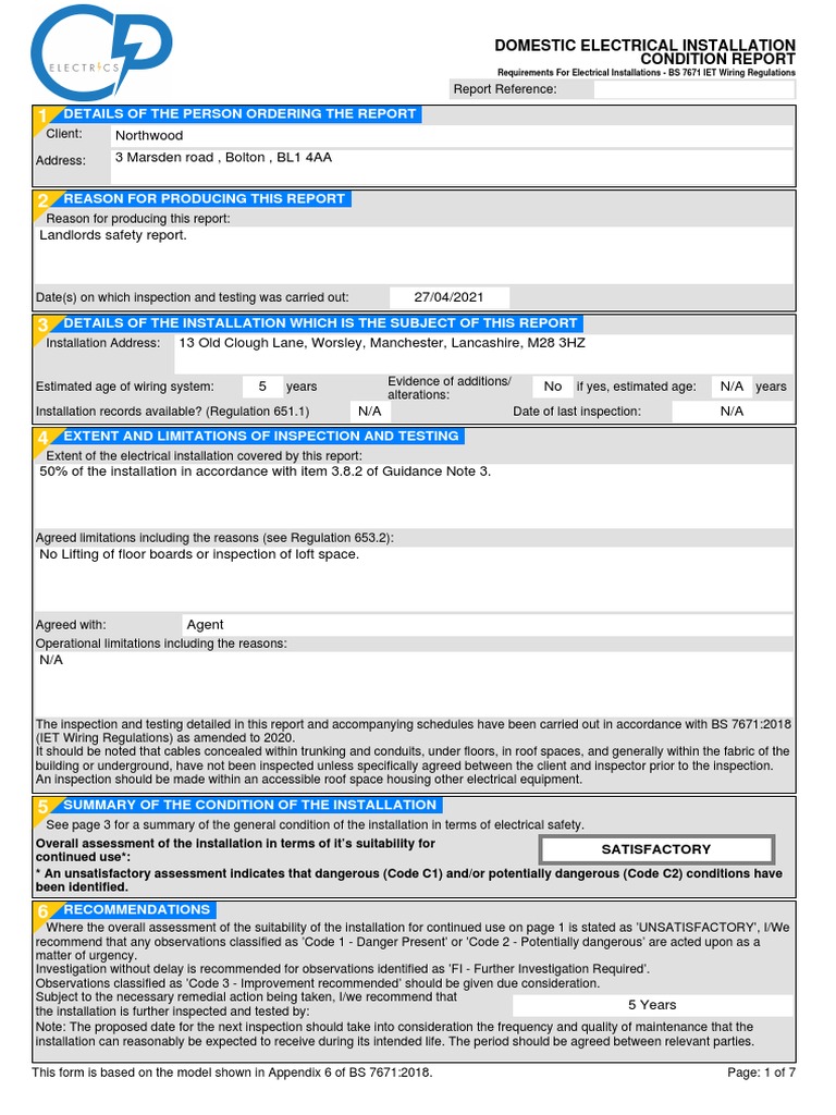 Details of The Person Ordering The Report: Domestic Electrical ...