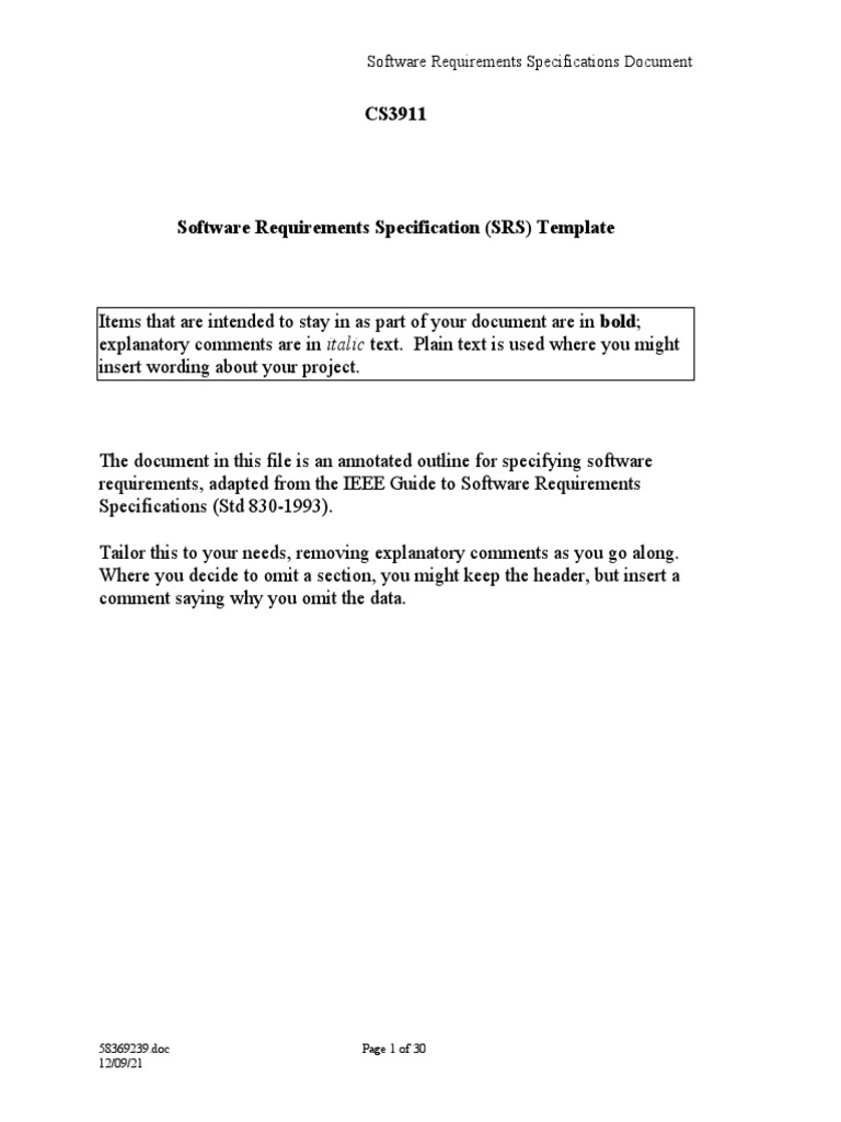 SRS Template Based On IEEE | PDF | Specification (Technical Standard) | Graphical User Interfaces