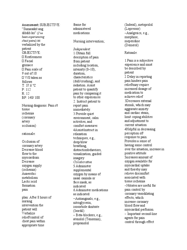 Nursing Intervention : Been Experiencing Chest Pains) | PDF | Pain ...