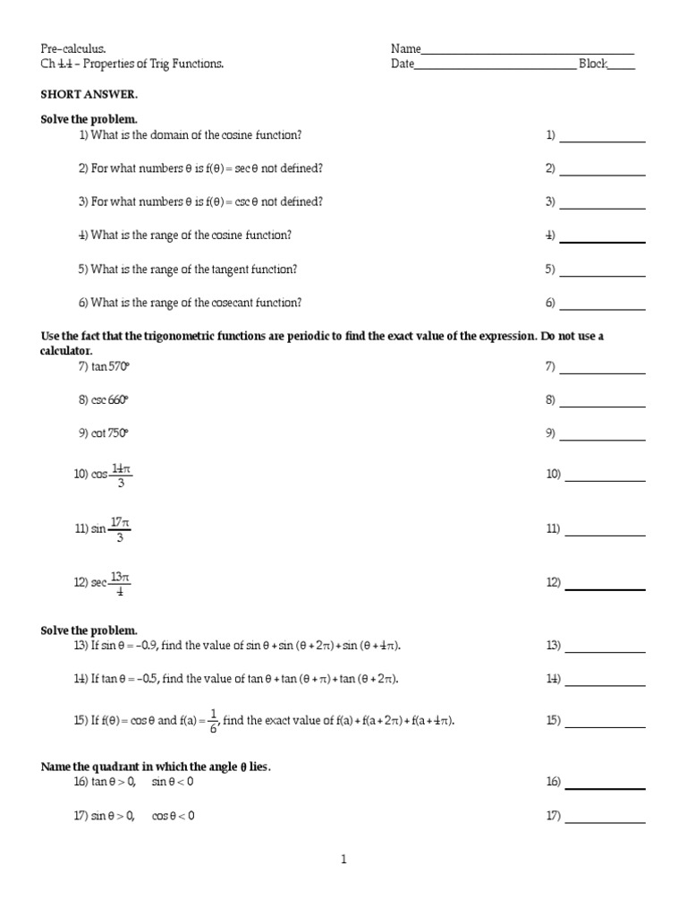 Properties of Trigonometric Functions | PDF | Trigonometric Functions ...