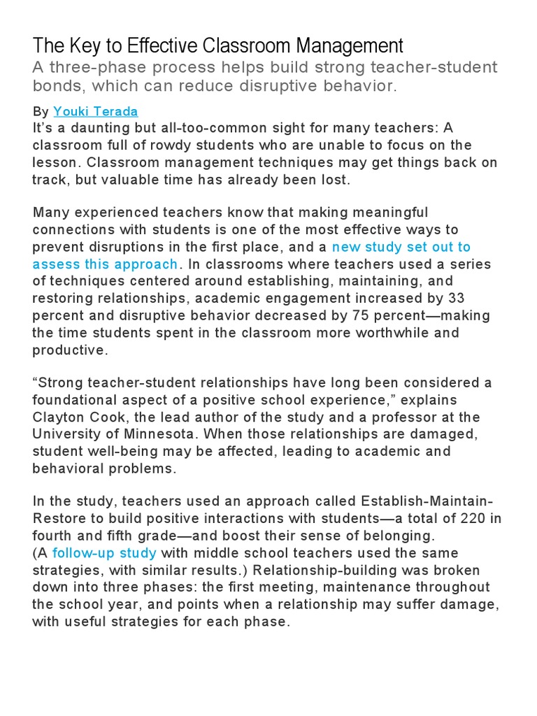 The Key To Effective Classroom Management | PDF | Classroom Management ...