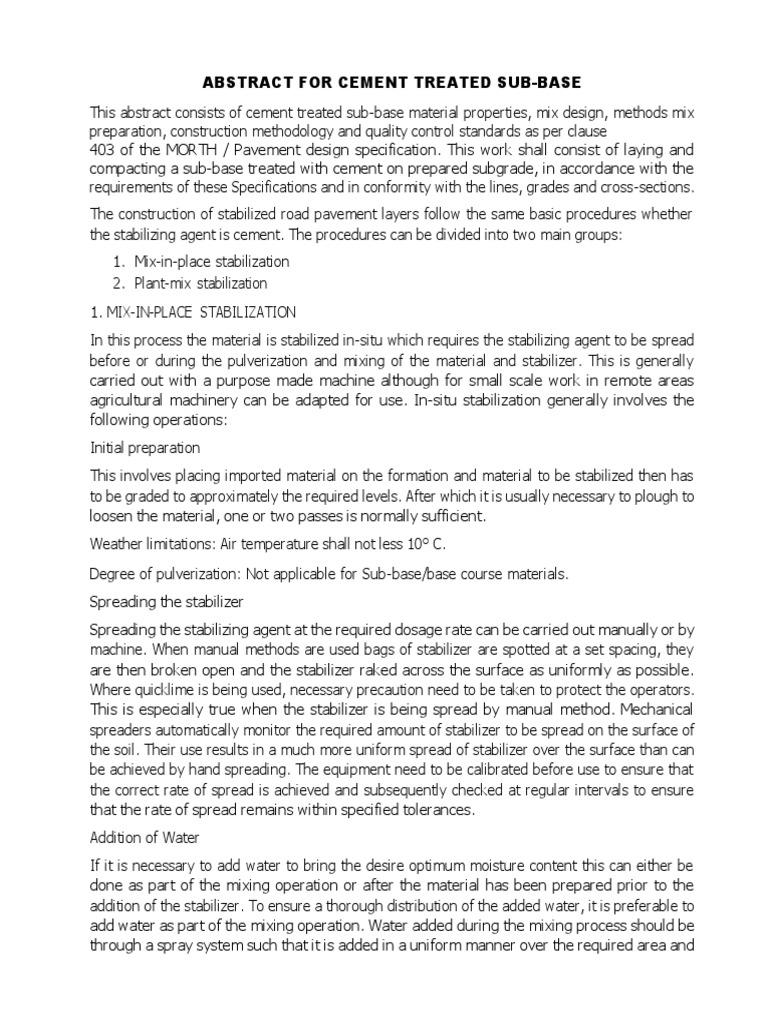 Abstract For Cement Treated Sub-Base | PDF | Concrete | Materials