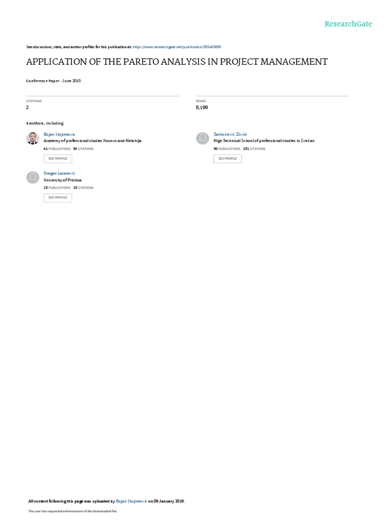 Application Of The Pareto Analysis In Project Management PDF 