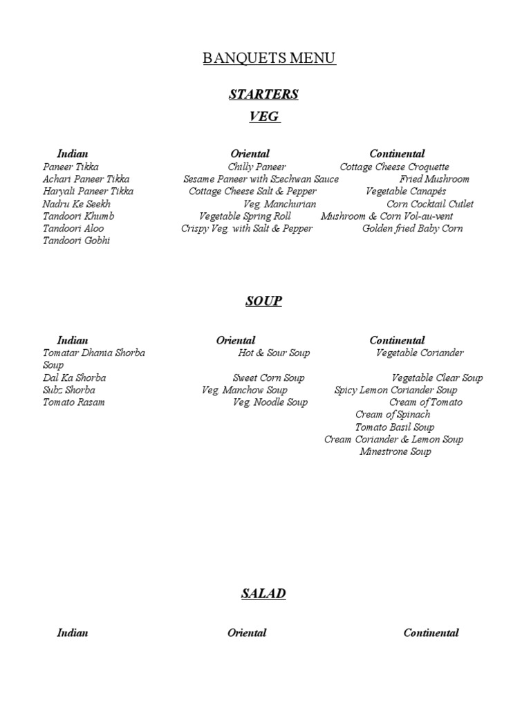Vegeterian Banquet Menu | PDF | Salad | Soup